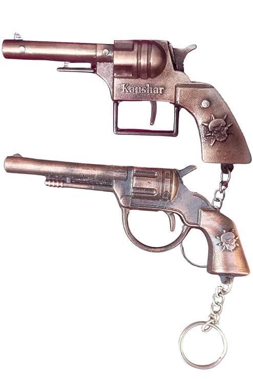 Revolver Gun Pistol Shaped Metal Gun Keychain Punk Spike Gun Copper ...