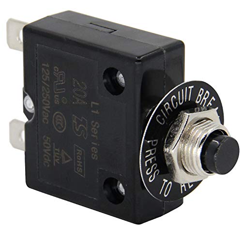 RKURCK 125-250V AC 50V DC Push Button Circuit Breaker 20 Amps Thermal ...