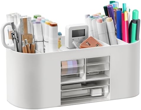 Amazon.com: GGIANTGO Rotating Desk Organizer with 2 Drawer, Pencil Pen ...