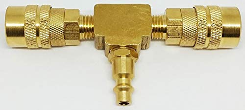 2 Way Air Hose Manifold Quick Coupler Connector Brass Fitting Adapter ...