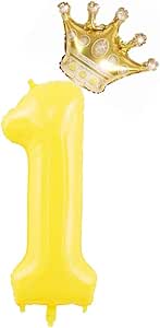 Amazon.com: 40 Inch Yellow Large Number 1 Balloons With Crown, Number 1 ...
