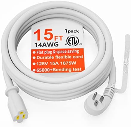 HUANCHAIN 14 Gauge 15 FT Flat Plug Extension Cord White Indoor Outdoor ...