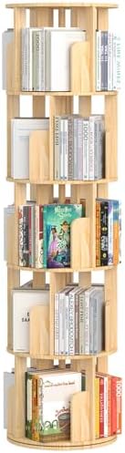 Esyogen Rotating Bookshelf Cylindrical Wooden Book Rack 6 Tier Plants ...