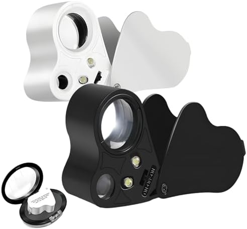 40X Metal Pocket Magnifier with Lights - Slivery Foldable LED ...