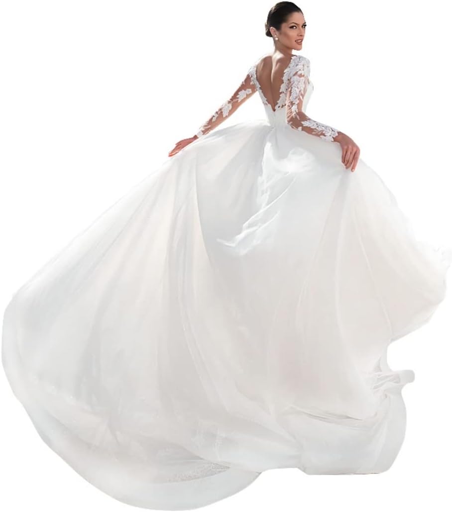 Miao Duo Vintage Lace Wedding Dresses with Long Sleeve Illusion Bridal ...