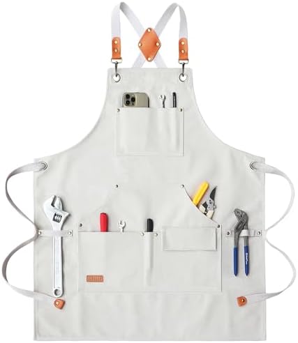 AFUN Work Aprons for Men with Large Pockets, Cotton Canvas Cross Back ...
