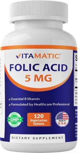 Amazon.com: Vitamatic Folic Acid 5mg (5000 mcg) – 120 Vegetarian ...