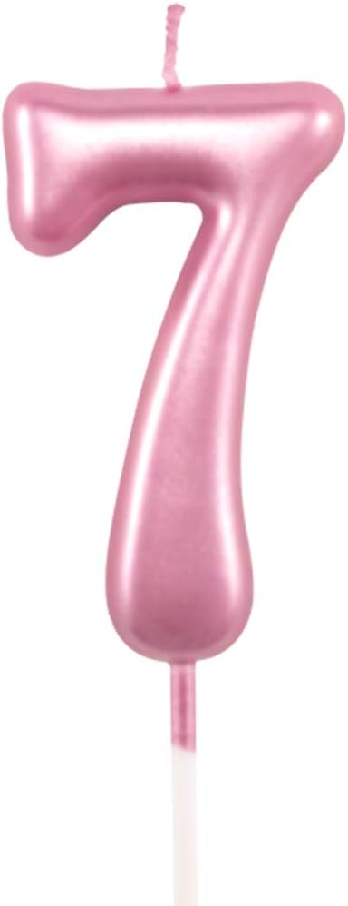 Amazon.com: 7th Birthday Candle Seven Years Pink Happy Birthday Number ...