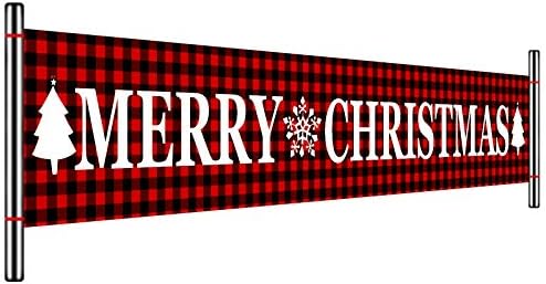 Amazon.com: Huge Red Black Plaid Merry Christmas Banner Large Xmas Sign ...