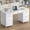 Amazon.com: MaverickFurni White Desk with 7 Drawers, 57” Office Desk ...