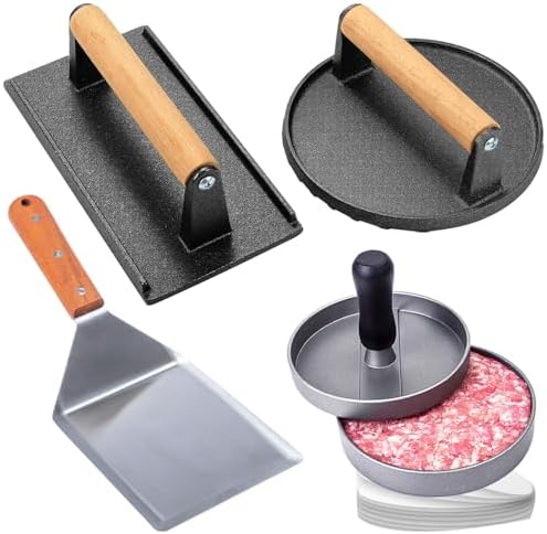Amazon.com : Smash Burger Kit, Heavy-Duty Round & Rectangle Cast Iron ...