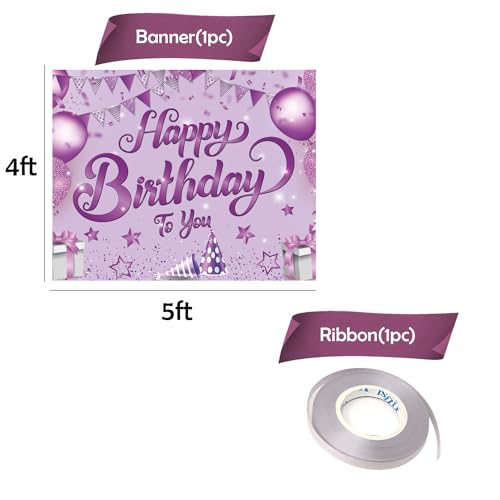 Party Propz Birthday Backdrop for Girls - Purple Happy Birthday ...