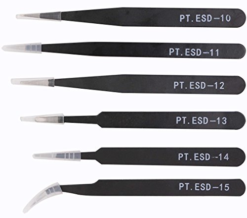 ESD Safe Tweezers Set - 6 Piece Precision Anti Static Electronic Nipper ...