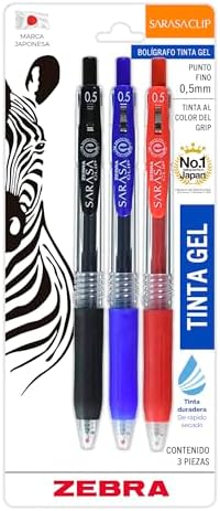 Zebra Sarasa Clip Rollerball Tinta Gel Secado rápido Punto Fino 0.5mm Surtido Básico 3 Piezas ...