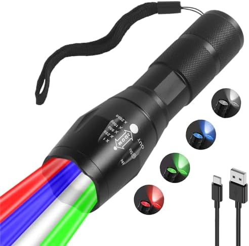 TEAHILO Multicolor Flashlights Rechargeable 4 Color LED Tactical ...