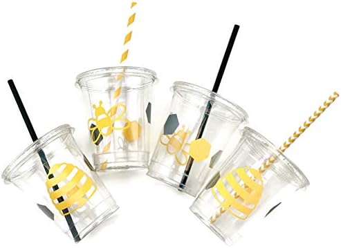 Amazon.com: Sliner 120 Pcs Bee Party Disposable Cups 12 oz Plastic ...