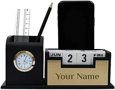 CrownLit Personalized Stationery Pen Stand With Name (Engineered Wood ...