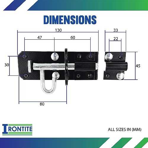 IRONTITE 2 Pack Black Brenton Bolt Gate Bolt 100mm (4″), Ideal Door ...
