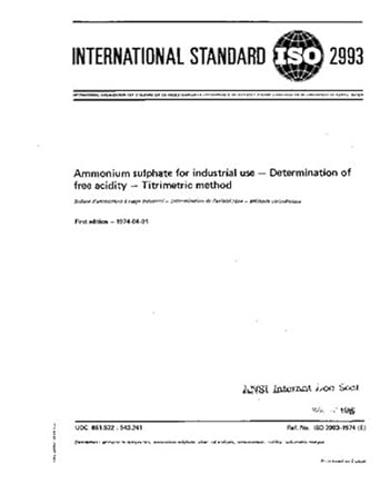ISO 2993:1974, Ammonium sulphate for industrial use - Determination of free acidity ...