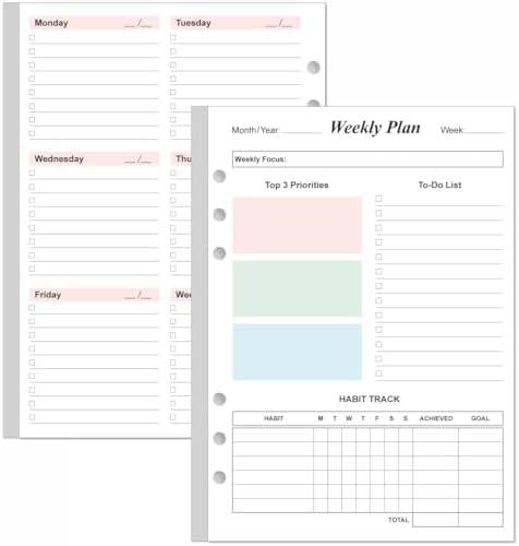 Amazon.com : Weekly Planner Refills for A5 Binders - 53 Sheets/106 ...