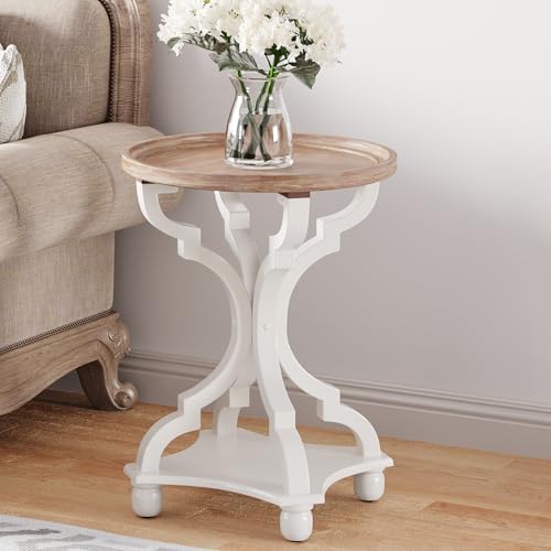 Amazon.com: TIMBERMAVEN Rustic Farmhouse Round End Table, French ...