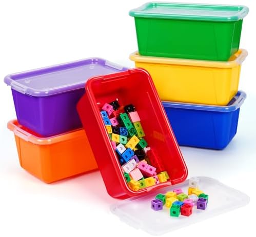 Amazon.com: CONEHOY 7 Pcs Plastic Storage Bins with Lid Colorful ...