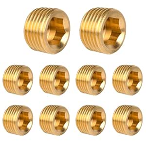 JUWO Brass Pipe Fitting, Hex Drive Countersunk Plug, 1/8" NPT Male (10-Pack) : Amazon.in: Home ...