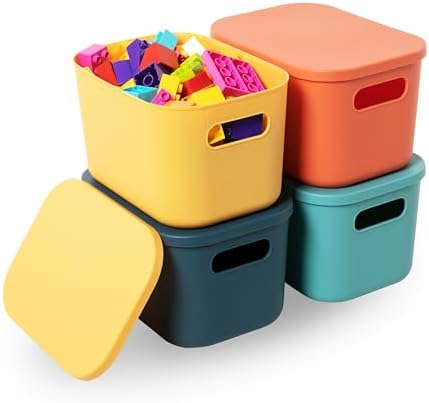 Amazon.com: HapiLeap Plastic Storage Bins with Lid, Stackable Storage ...