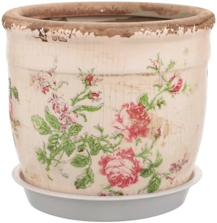 RORPOIR Ceramic Planter Pot with Retro Rose Pattern Indoor Outdoor ...