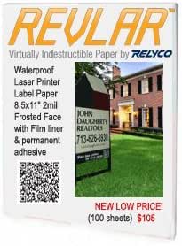 Amazon.com : REVLAR(TM) Waterproof Laser Printer Paper 8.5x11" 2mil ...