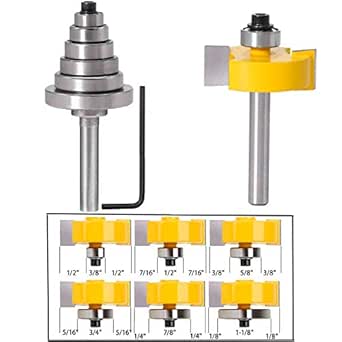 Helovmine Rabbet Router Bit with 6 Bearings Set- 1/8”, 1/4", 5/16", 3/8 ...