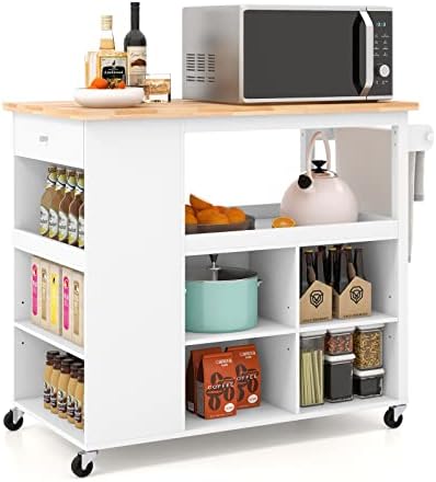 TANGZON Large Kitchen Island on Wheels, Rolling Storage Trolley with ...