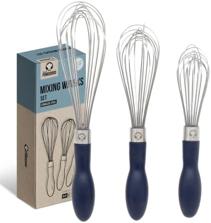 Chef Pomodoro Hand Whisk 3-Piece Set, Thick Wire Wisk Set, Stainless ...