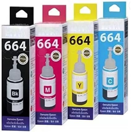 664 Black Cyan Magenta Yellow Ink (Set of 4) Compatible with epson Printer L100, L110, L130 ...