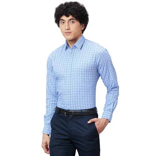 Raymond Men's Pure Cotton Checks Pattern Slim Fit Regular Collar Full ...