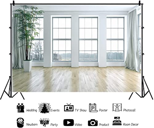 Renaiss 10x8ft French Windows Living Room Backdrop Wooden Floor Empty ...