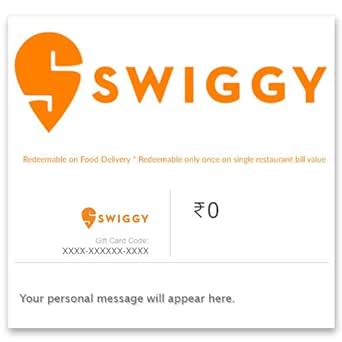 Swiggy One-time Redeemable Food Discount Code – Flat 5% Off : Amazon.in: Gift Cards