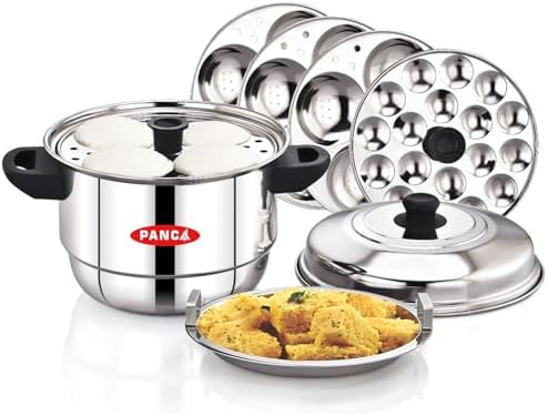 PANCA Idli Maker Stainless Steel 21 Idli Cavity,18 Mini Idli 5 Plate ...