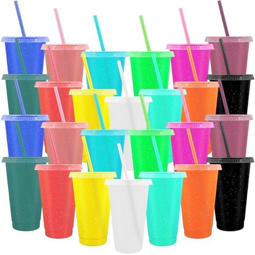24 Pack Tumbler with Straw and Lid Bulk Reusable Plastic Cups Plastic ...