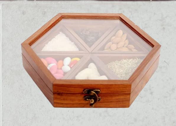 VIHAAN DESIGN AND DECOR Wooden Masala Box Hexagon Shaped Spice Box ...