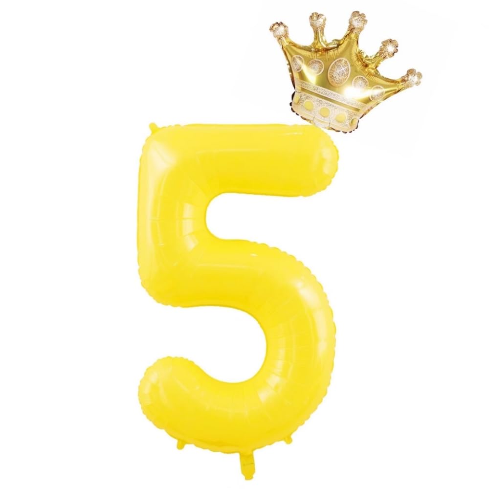 Amazon.com: 40 Inch Yellow Large Number 5 Balloons With Crown, Number 5 ...