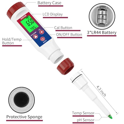 Smart pH Meter for Food, GIDIGI Digital Food pH Tester, Accurate ...