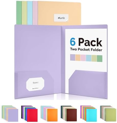Amazon.com : Youngever 6 Pack Heavy Duty Plastic Two Pocket Folders ...