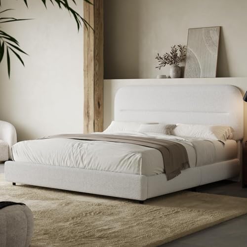 Amazon.com: Full Size Boucle Bed Frame, Upholstered Cloud Bed Frame ...