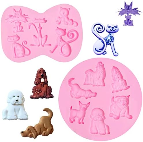 Amazon.com: Dog Chocolate Silicone Molds,Cat Fondant Moulds,2 Pack of 6 ...
