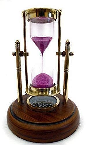 Sand Timer sandclock Antique Brass Sand Timer with Compass on Wooden ...