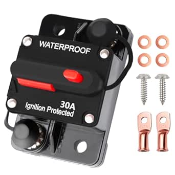 30 Amp Circuit Breaker Manual Reset Waterproof Inline Fuse Inverter for ...