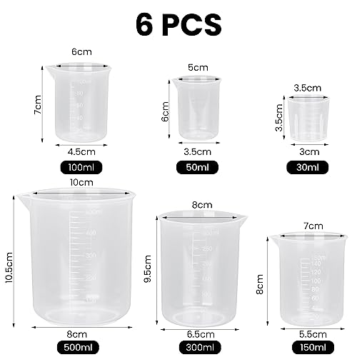 6 Pack Plastic Measuring Jugs, Transparent Lab Graduated Beakers, Heat ...