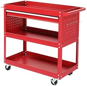 Amazon.com: 3-Tier Rolling Tool Cart with Pegboard & Drawer Heavy Duty Metal Utility Cart on ...