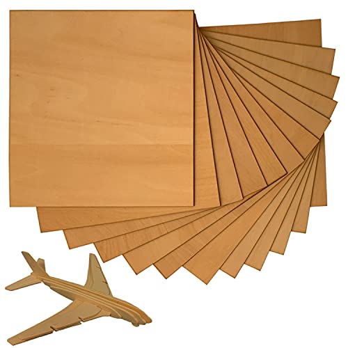 Pack of 12 Unfinished Wood Plates Balsa Wood Board DIY 200 x 200 x 1.5 ...